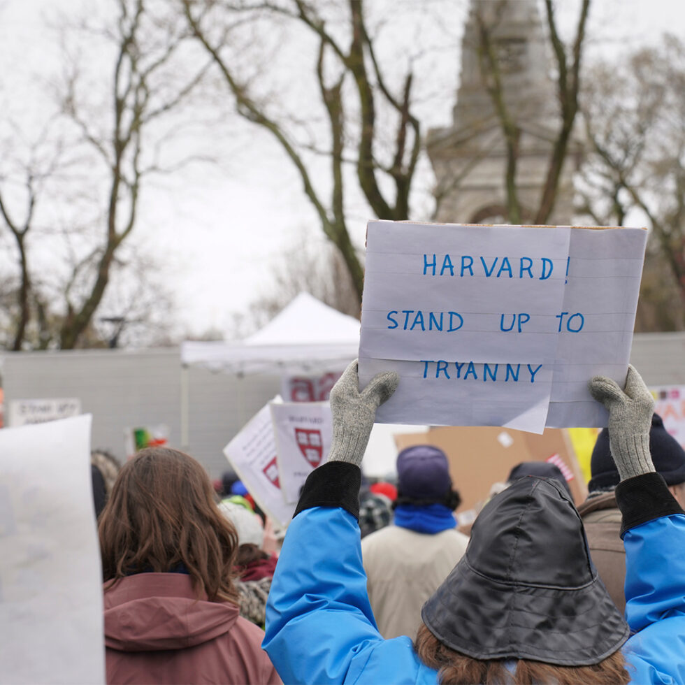 Protesters call on Harvard to fight Trump threats, defending democracy ...