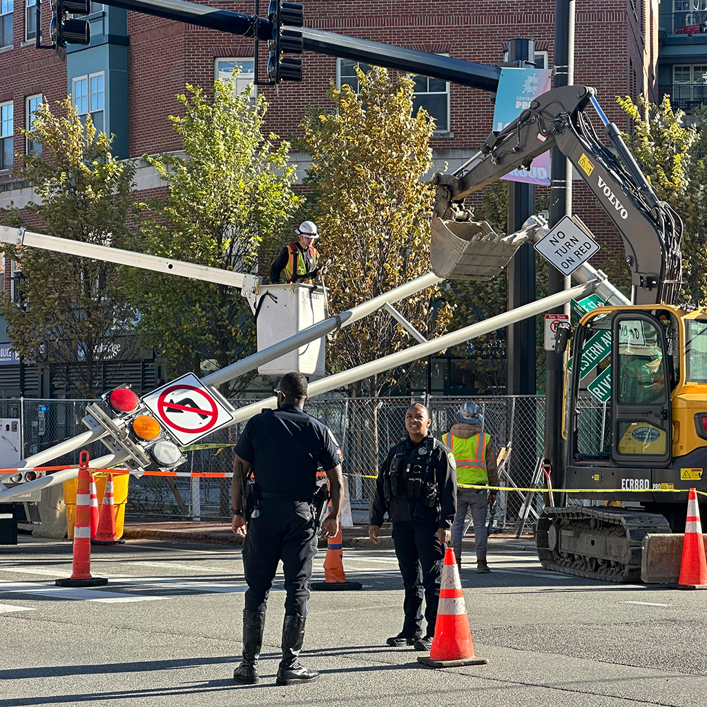 Central Square construction takes down light pole - Cambridge Day